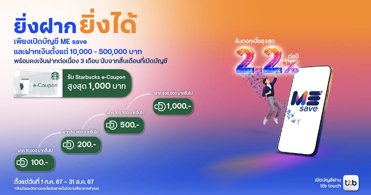 ทีทีบี เดินหน้าส่งเสริมการออมกับบัญชีดิจิทัล ttb ME save | ทีเอ็มบีธนชาต (ttb)