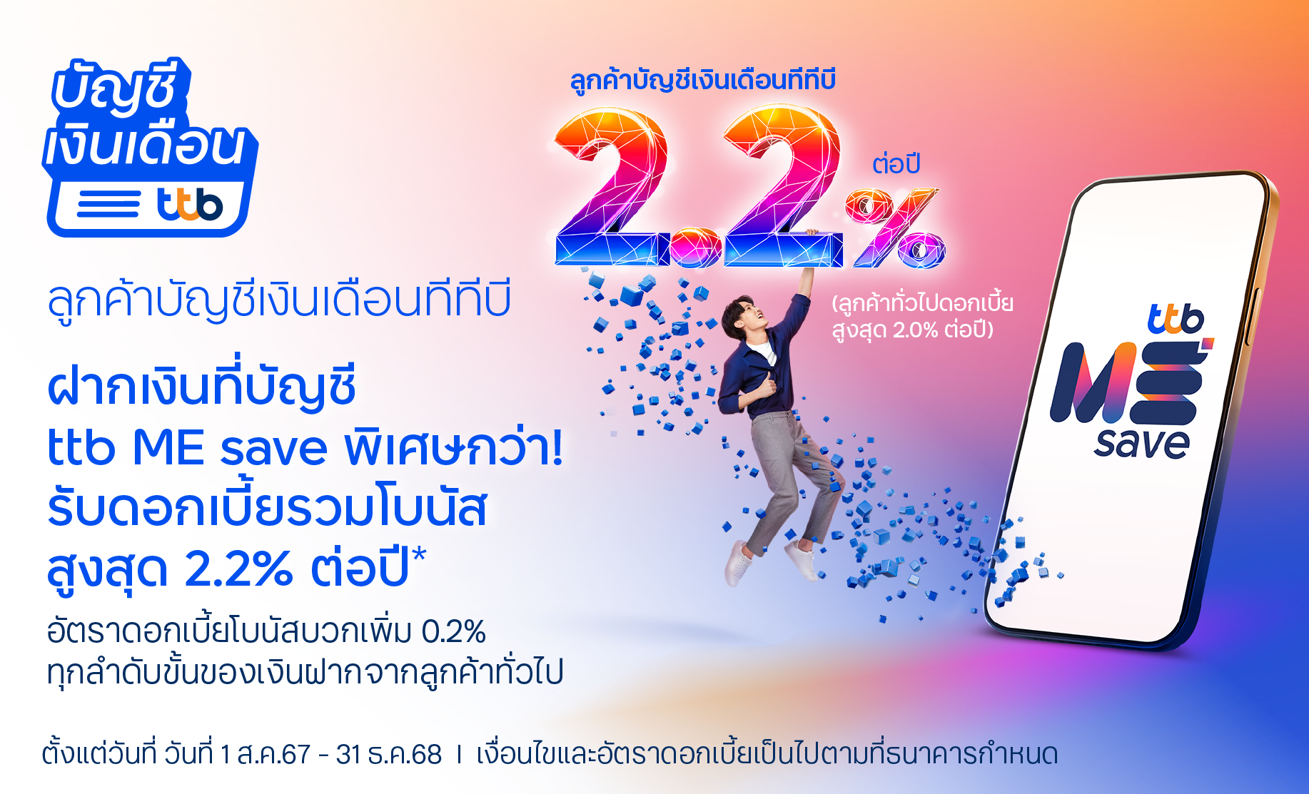 ลูกค้าบัญชีเงินเดือนทีทีบี ฝากเงินที่บัญชี ttb ME save พิเศษกว่า! | ทีเอ็มบีธนชาต (ttb)